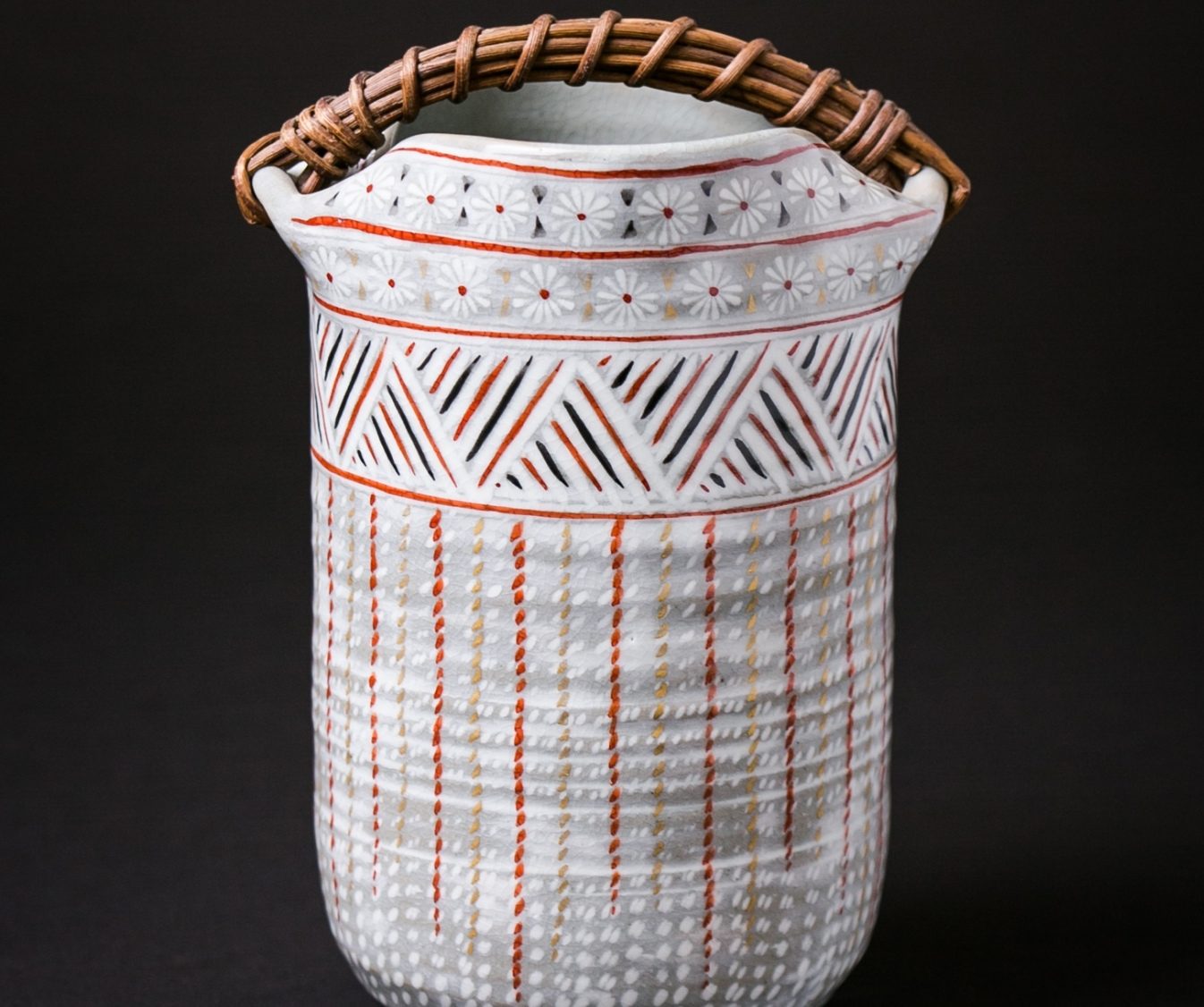 Kyoto Pottery Vase with Handle | Mishima Pattern-KABIN - Atelier Japan